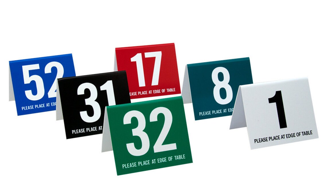 Plastic Table Numbers 1-100, 3" Tall Tent Style Numbers, Various Color ...
