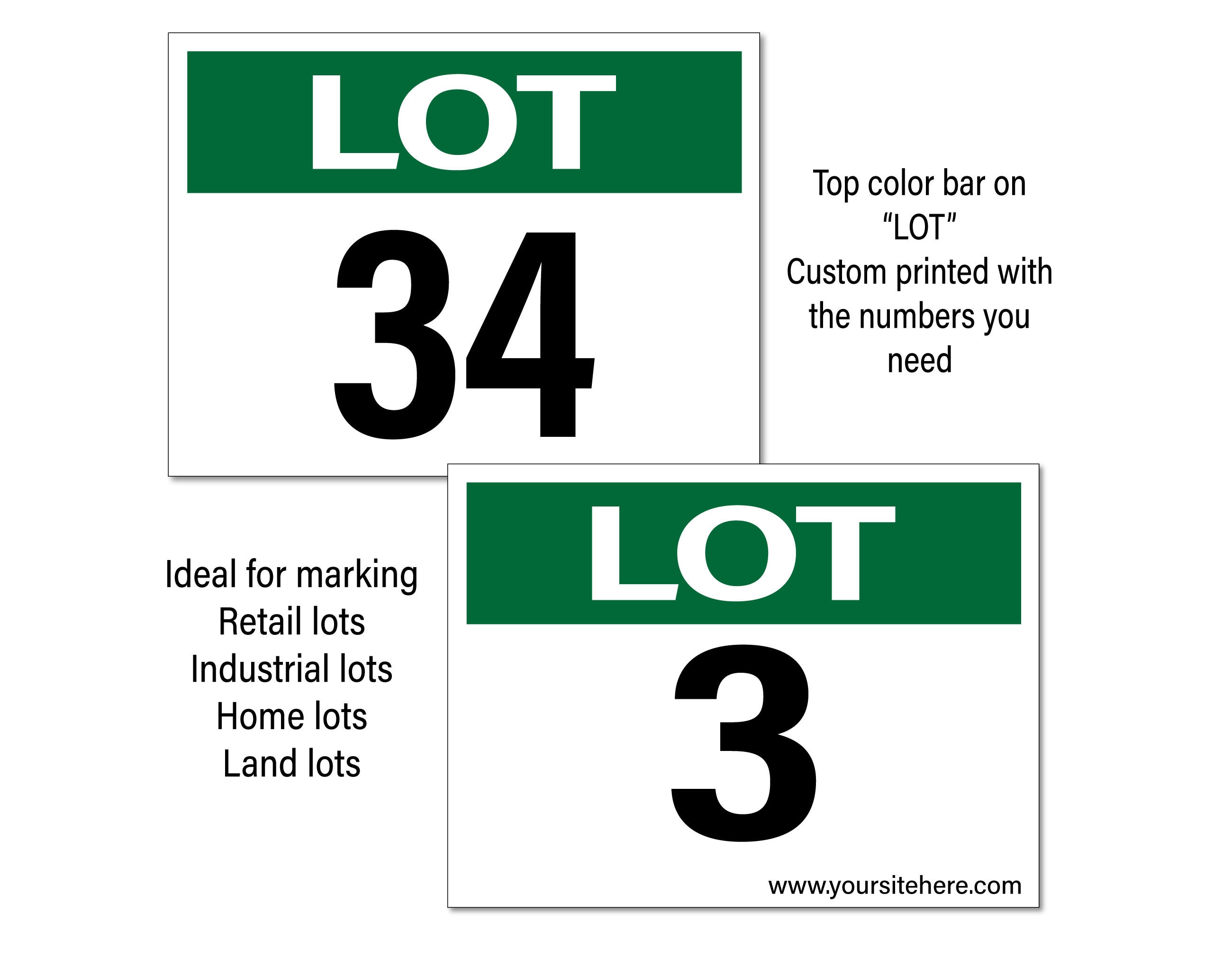12pk Real Estate Lot Signs, Green W/ Black Numbers, Lot Markers for ...