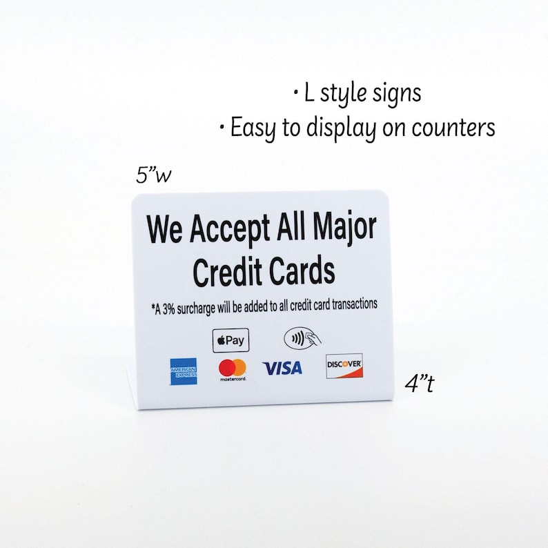 3pk Credit Card Payment Signs W/ Surcharge, L Style Countertop Display ...