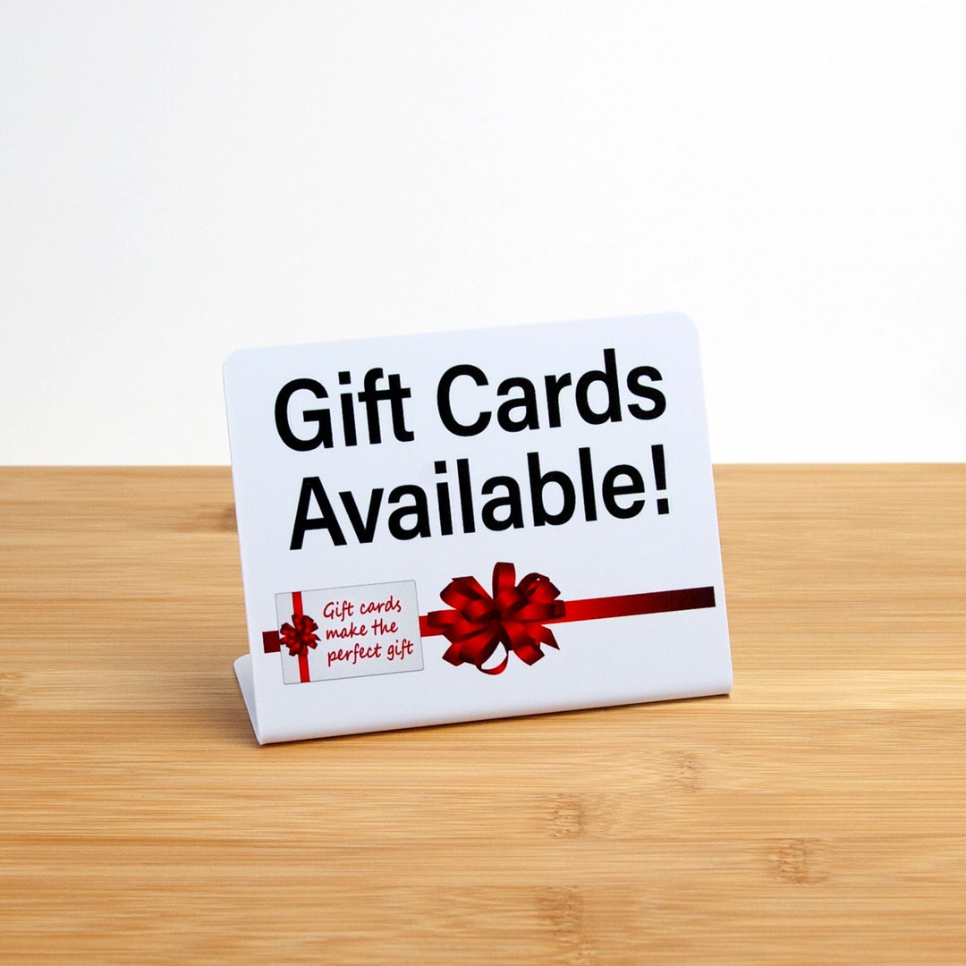 6pk Gift Card Signs, Gift Cards Available, L Style Plastic Signs, Free ...