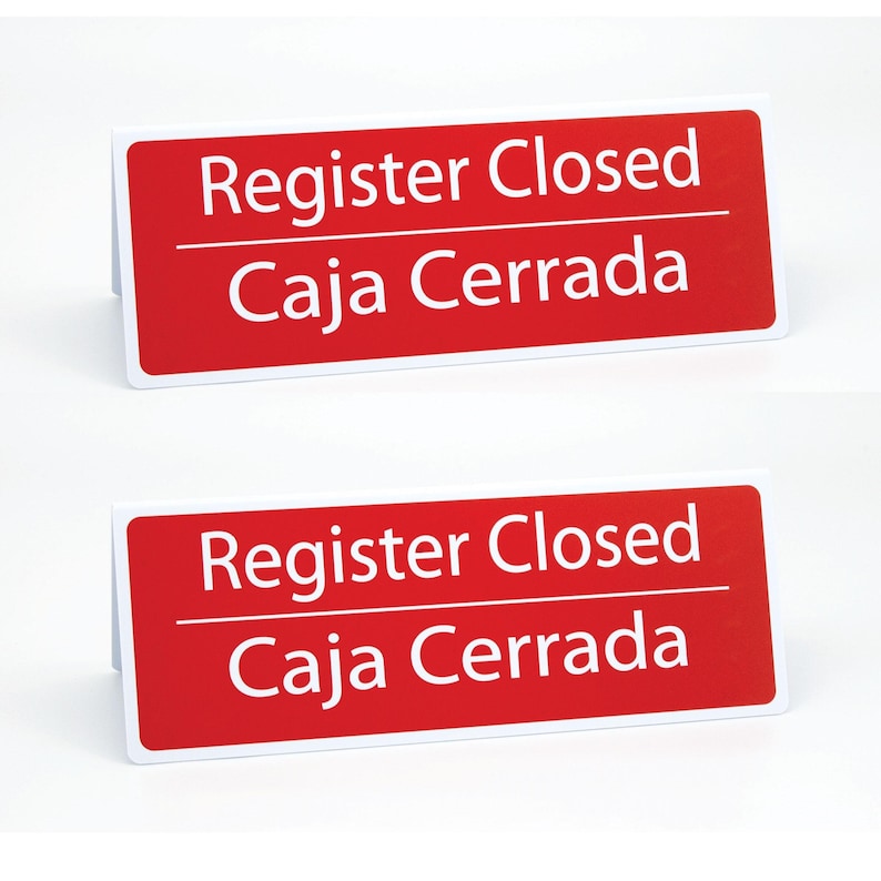 4pk Bilingual Register Closed Signs, Large Checkout Lane, Red W/ White ...