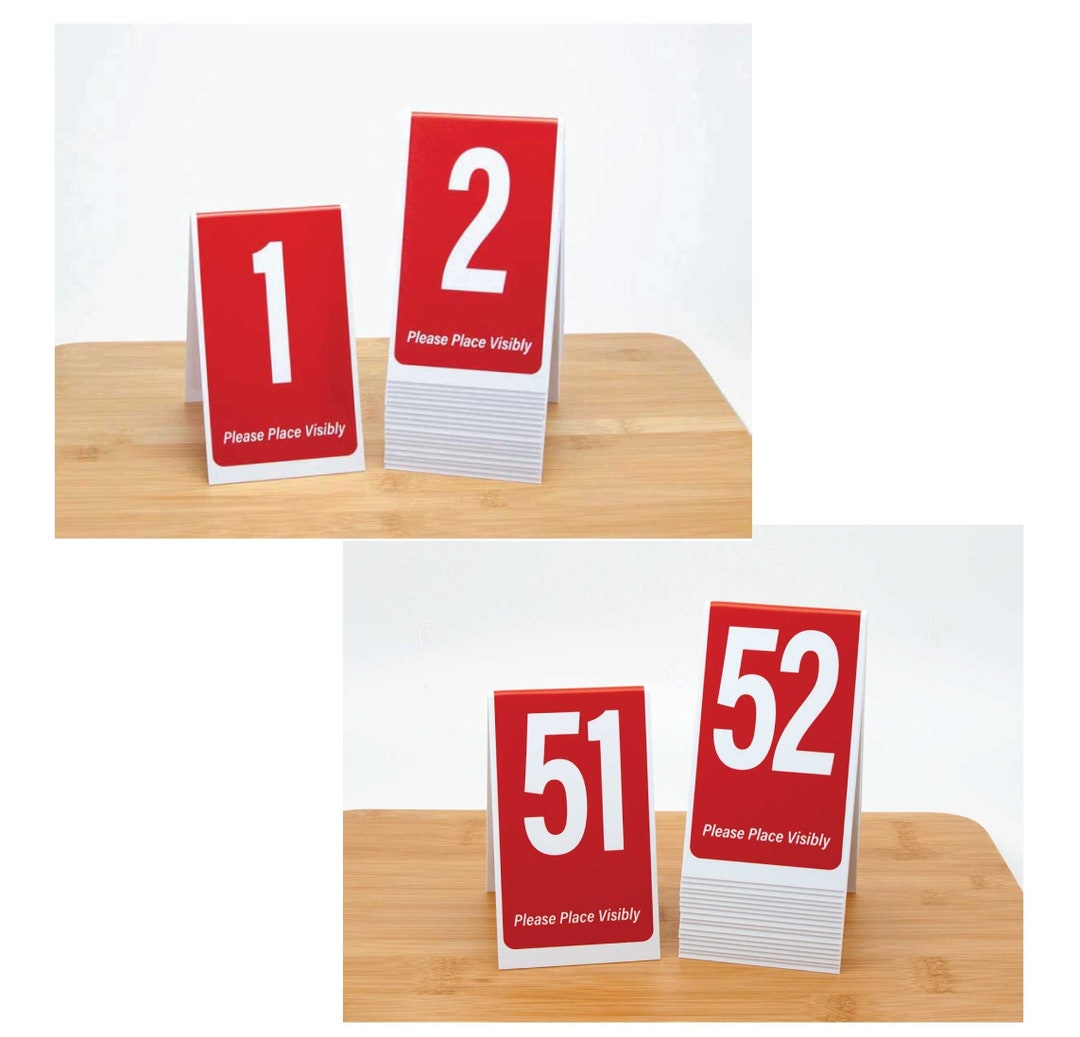 Plastic Table Numbers 1-100, Red W/ White, Free Shipping, Restaruant ...
