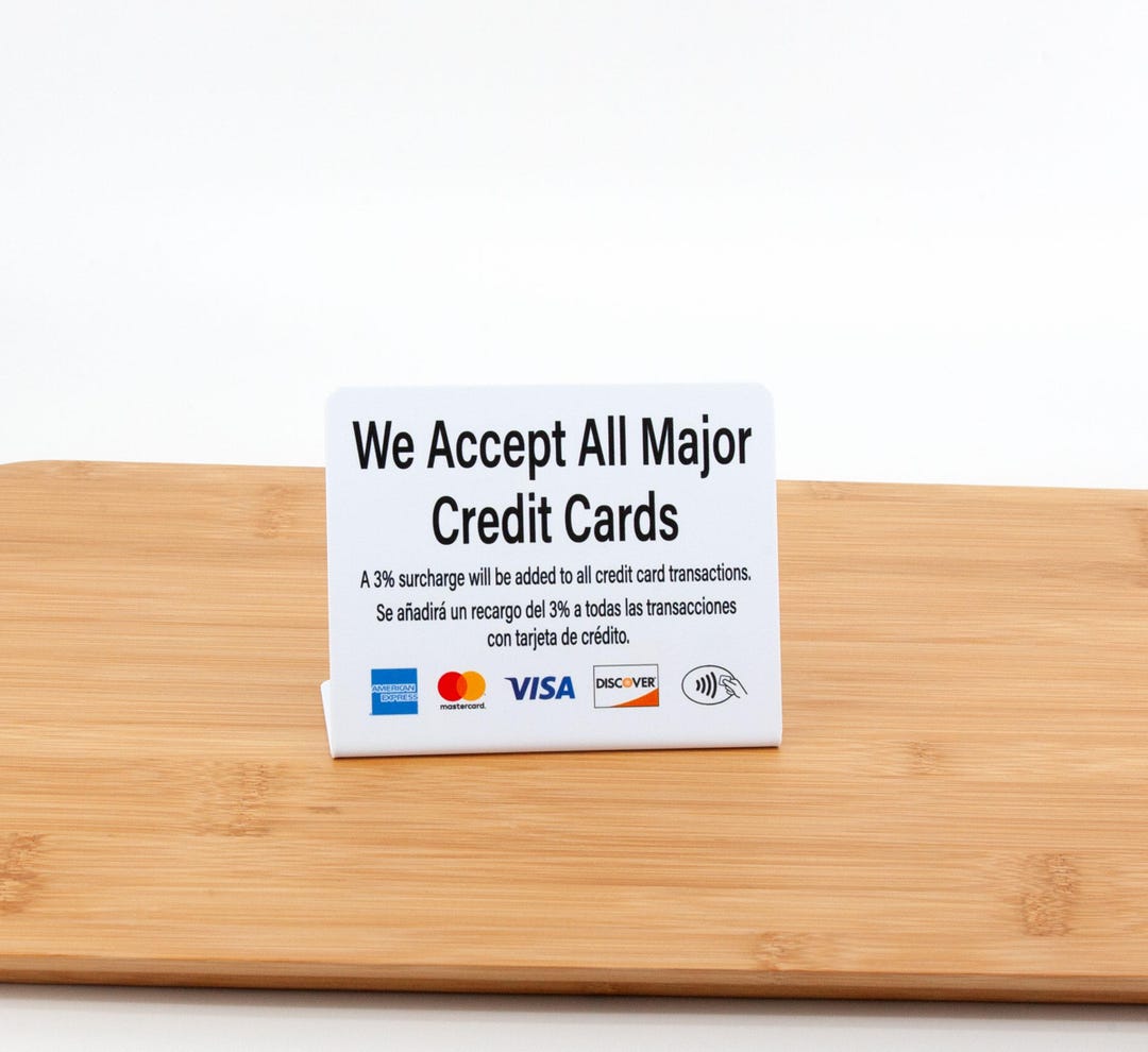 3pk Bilingual Credit Card Signs W/ Surcharge, L Style Counter Sign ...