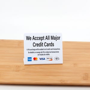 3pk Bilingual Credit Card Signs W/ Surcharge, L Style Counter Sign ...