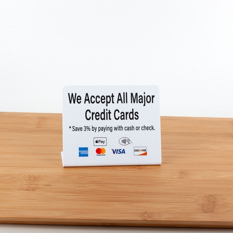3pk Credit Card Signs - Save 3% Cash or Check, L Style Counter Sign ...