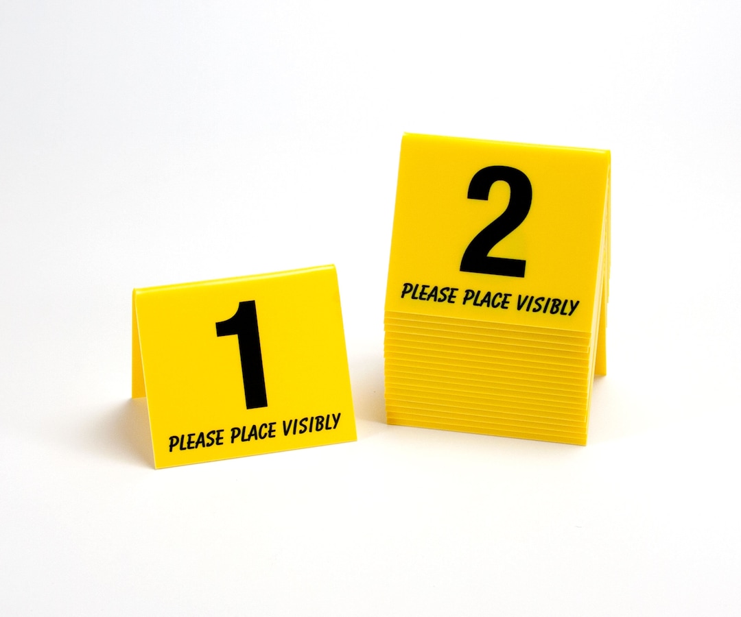 Plastic Table Numbers 1-100, Tent Style Numbers, Yellow W/black Number ...