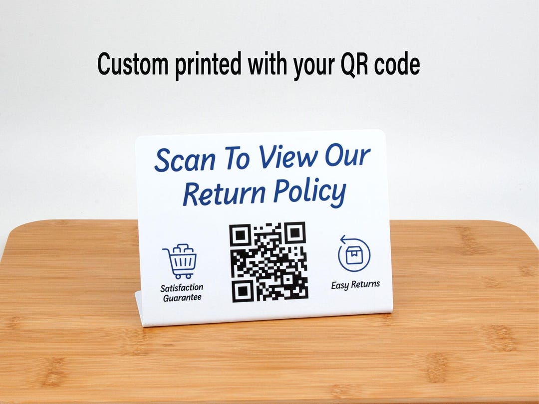 2pk Return Policy Signs, Retail Signs Custom Printed QR Code, L Style ...