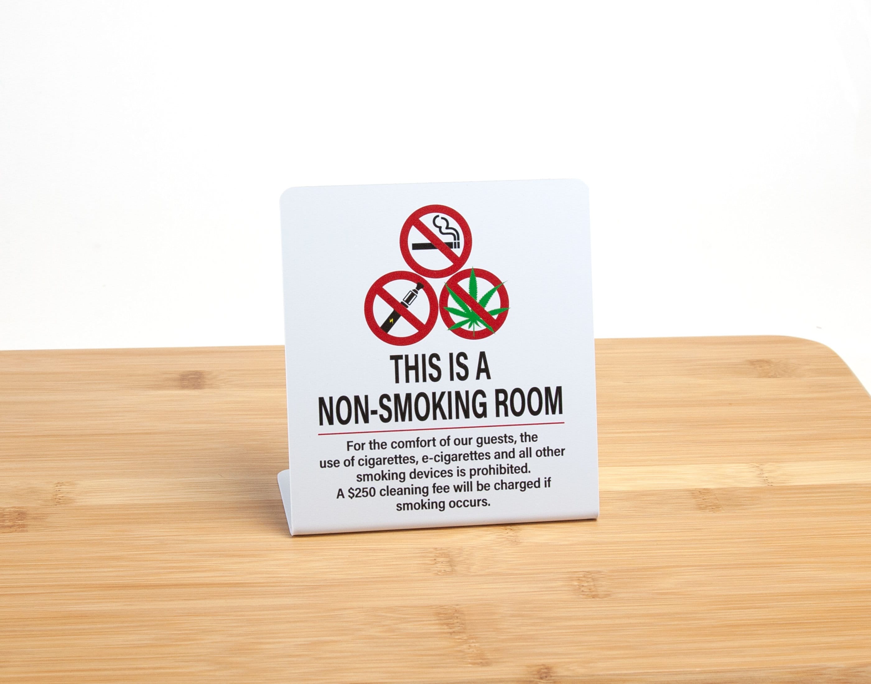 3pk Non Smoking Room Signs W/ Cleaning Fee, Plastic Counter Signs, Free ...