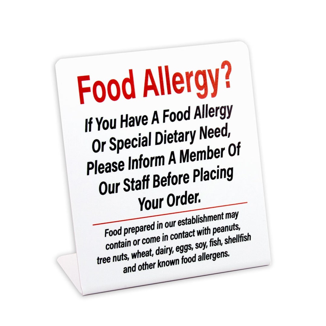 Food Allergy Counter Sign, Select Pack Size, Plastic Counter Sign, Free ...