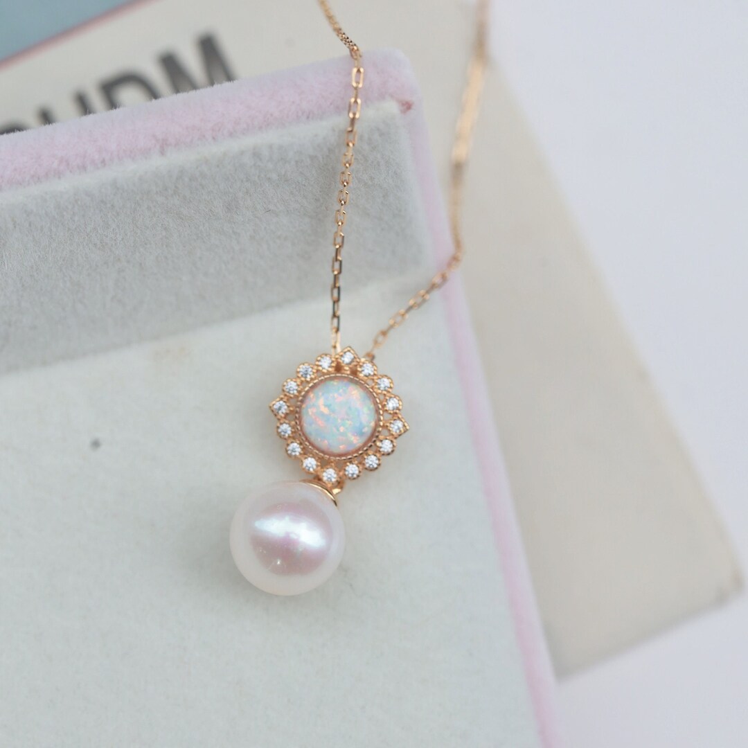 Opulent Lace Opal Pendant Necklace, Featuring 9-10mm Real Freshwater ...