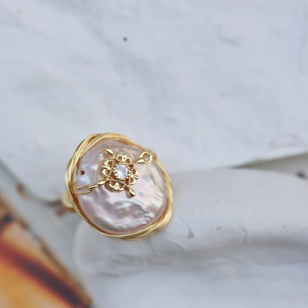 Handmade Baroque Pearl Ring,irregular Genuine Freshwater Pearl Ring ...