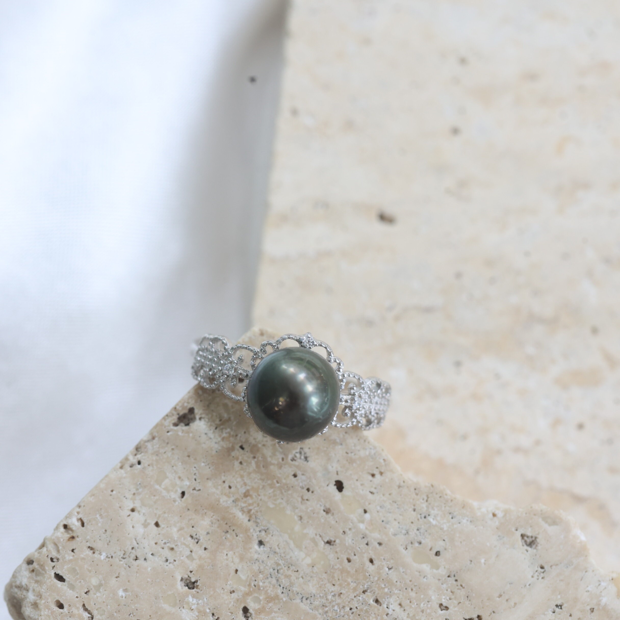 South Pacific Black Pearl Ring,925 Silver Pearl Ring, Natural Tahitian ...
