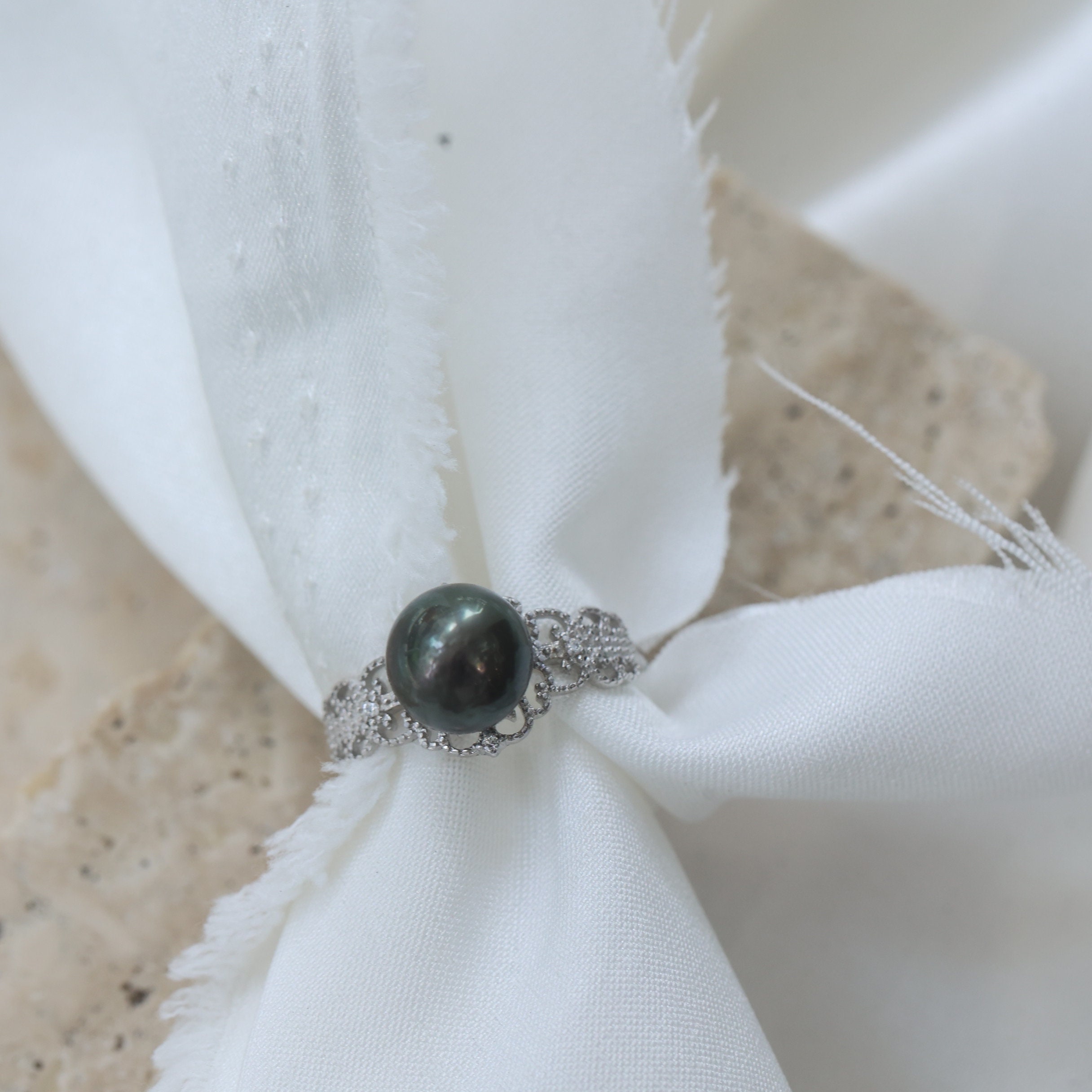 South Pacific Black Pearl Ring,925 Silver Pearl Ring, Natural Tahitian ...