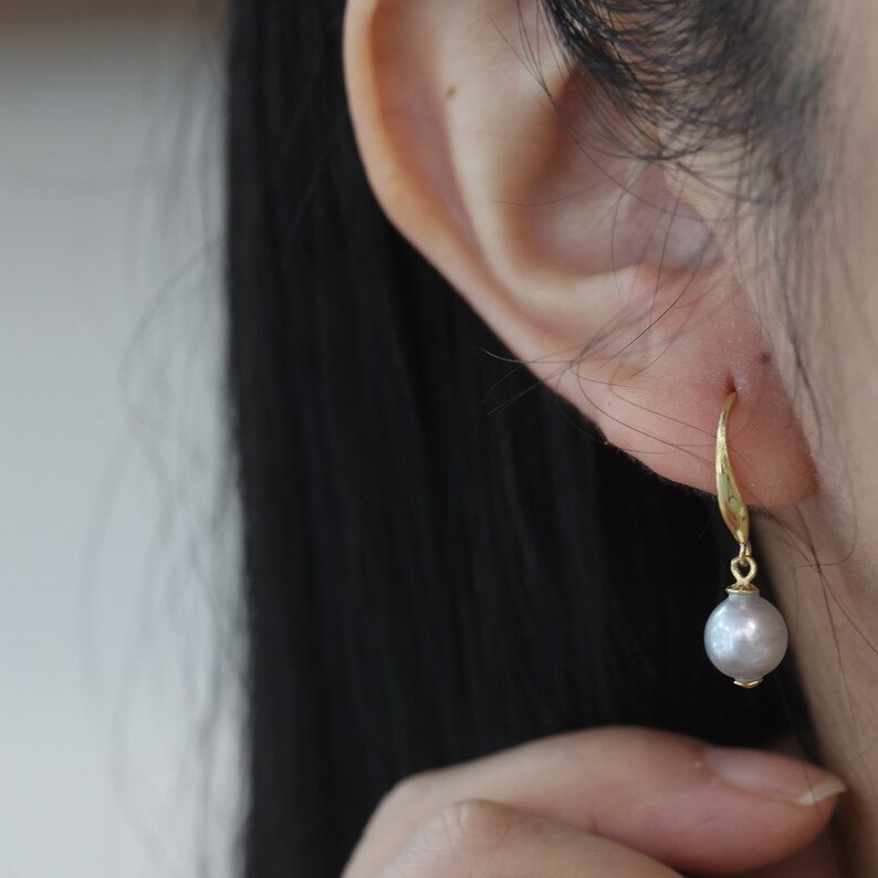 Japanese Blue Akoya Pearl Drop Earrings, Gold Hoop Ear Hooks, Cultural ...