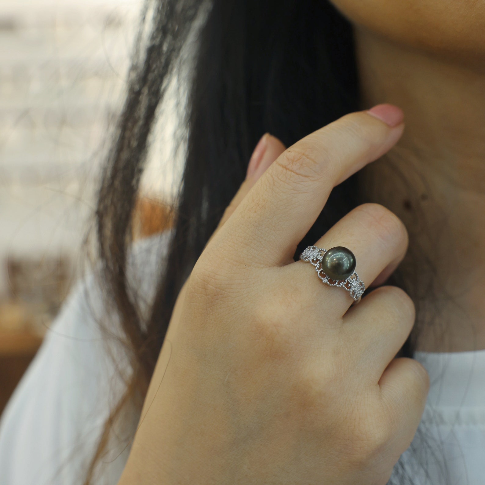 South Pacific Black Pearl Ring,925 Silver Pearl Ring, Natural Tahitian ...