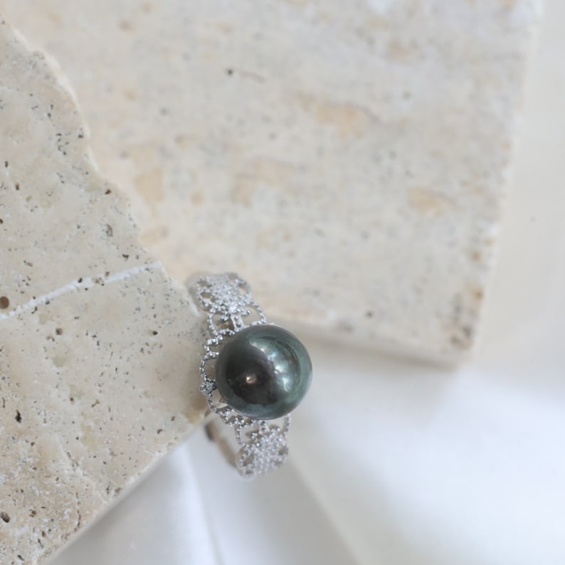 South Pacific Black Pearl Ring,925 Silver Pearl Ring, Natural Tahitian ...