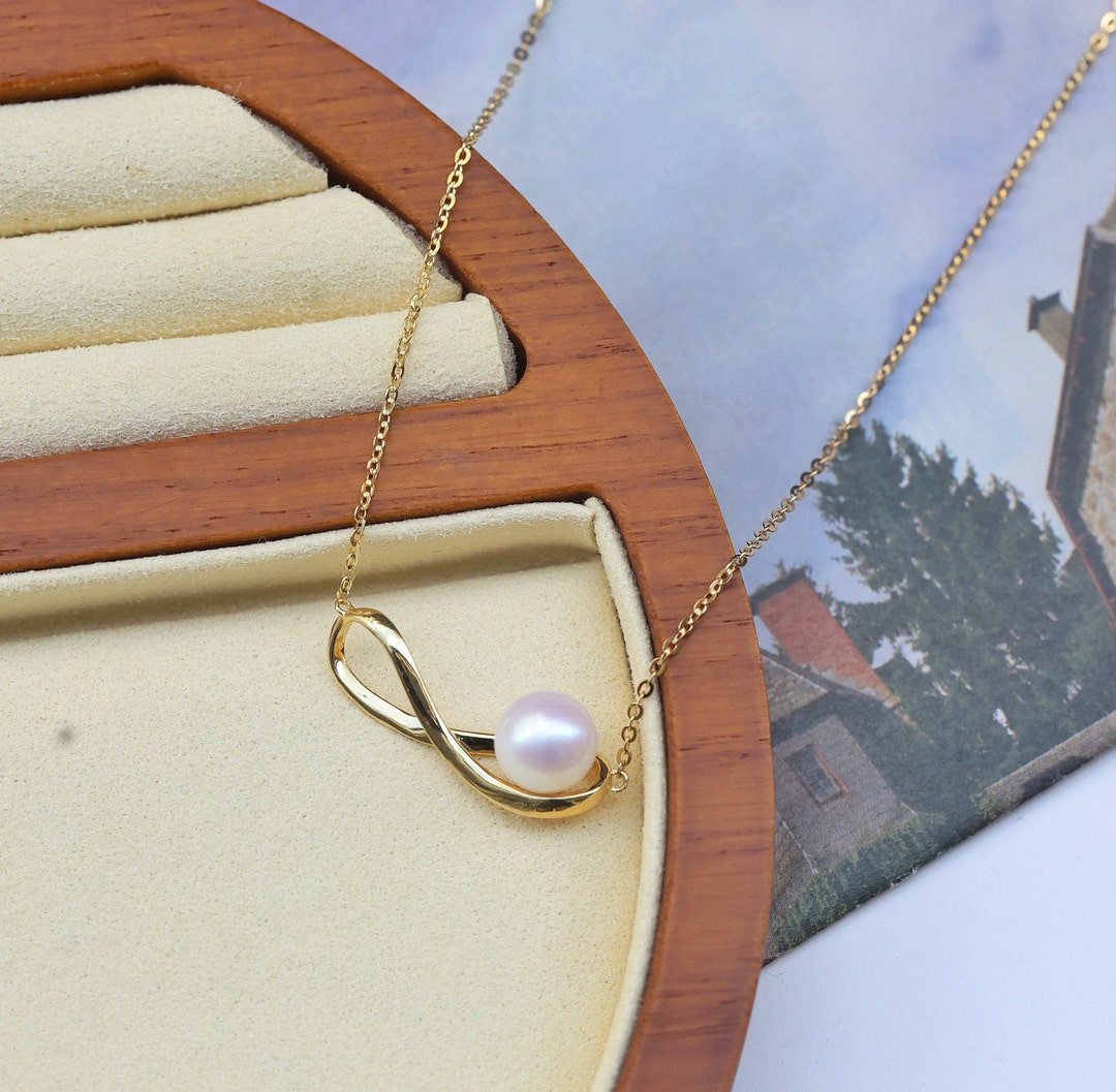 Gold Figure Eight Infinity Necklace With Freshwater Pearl, Sterling ...