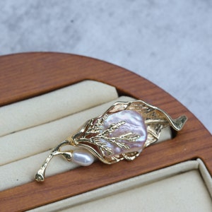 Golden Baroque Pearl Pin,light Purple Freshwater Pearl,leaf Branch ...