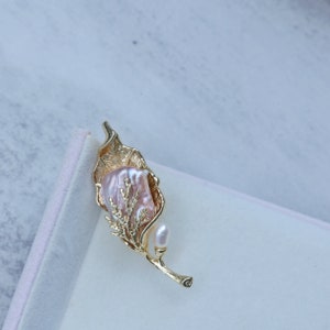 Golden Baroque Pearl Pin,light Purple Freshwater Pearl,leaf Branch ...