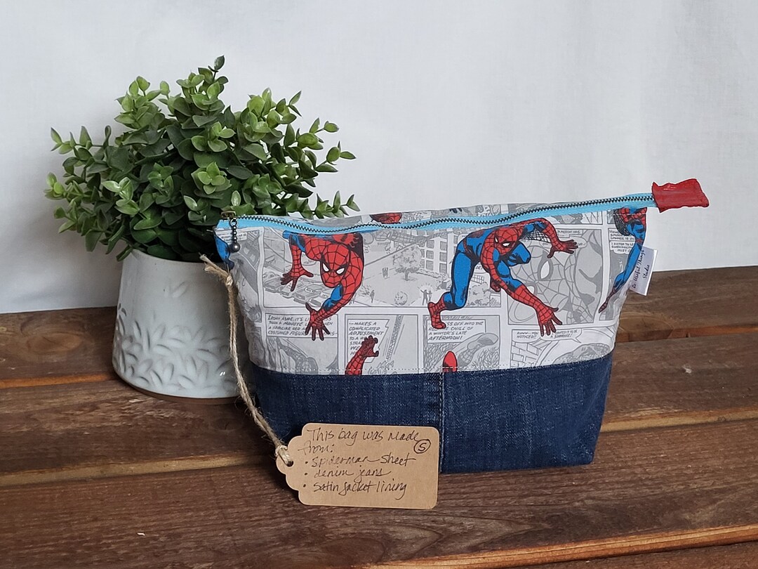 Upcycled Carry-all Pouch | Spider Man and Denim - Etsy