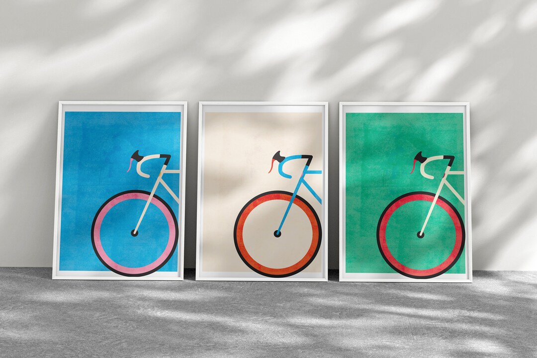 Minimalist Bicycle Wall Art, Color Block, Mid Century Modern Style ...