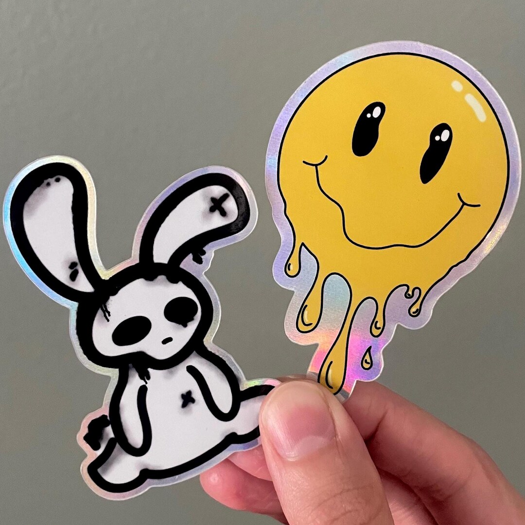 Holographic Vinyl Stickers | Melted Smiley Face | Bunny | Glossy - Etsy