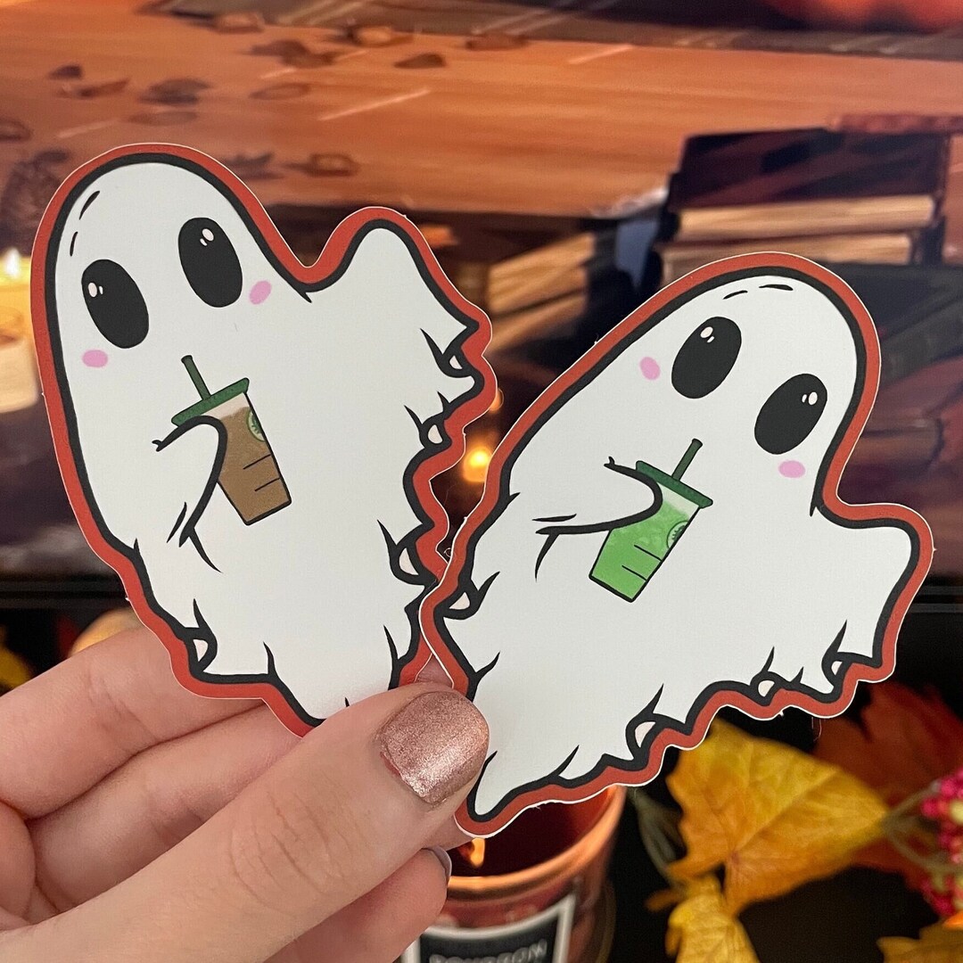 Coffee Ghost Vinyl Sticker: Hand-drawn Weatherproof Latte & Matcha - Etsy