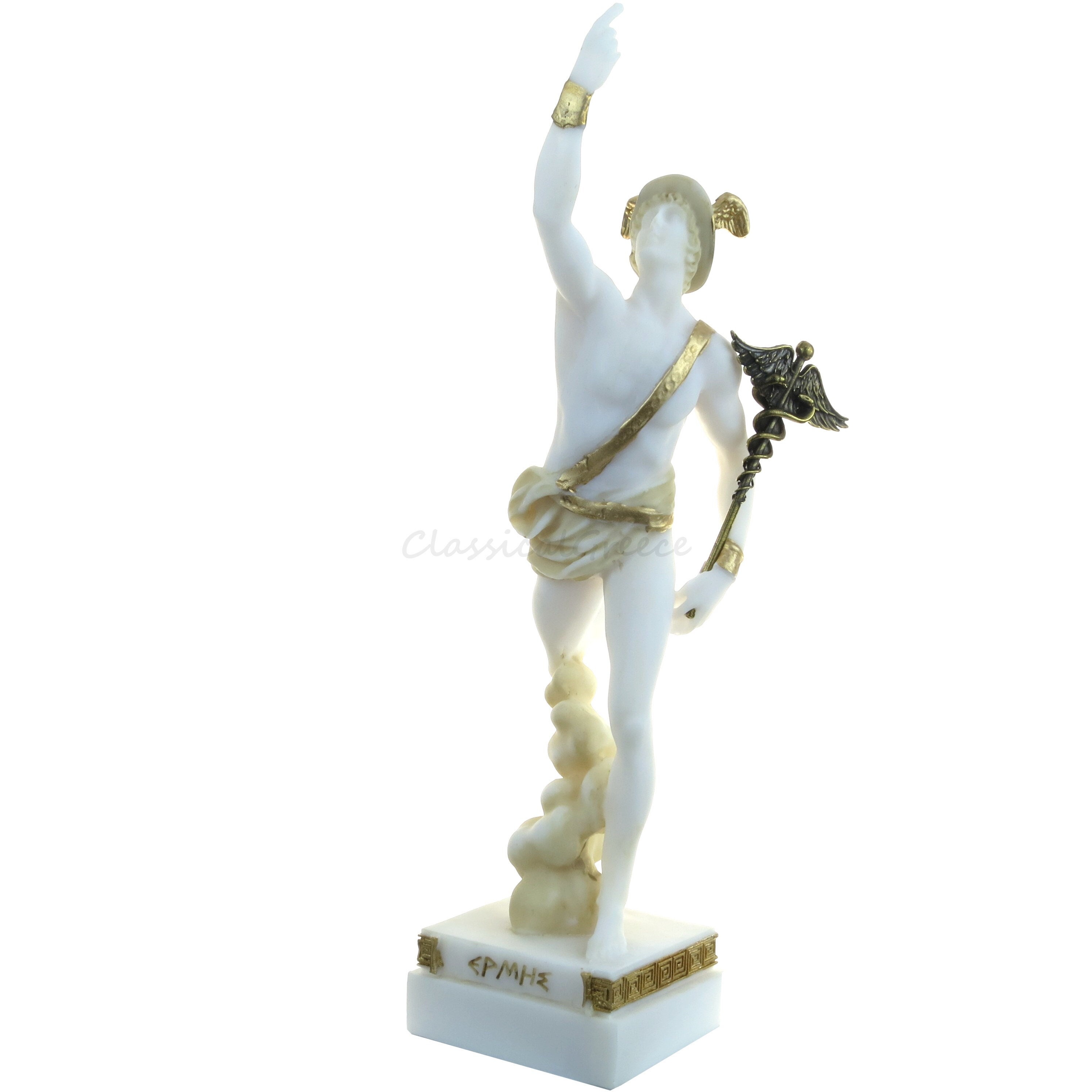Statue Ancient Greek God Hermes Alabaster 10 24cm Cast Marble Mythology ...
