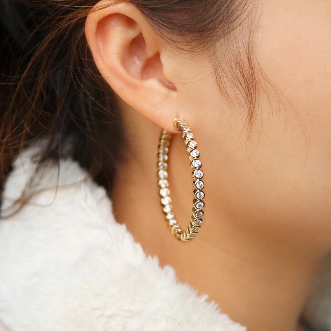 Crystal Hoop Earrings, Gold Crystal Hoops, Gold Hoops, 50mm Hoops 2inch ...