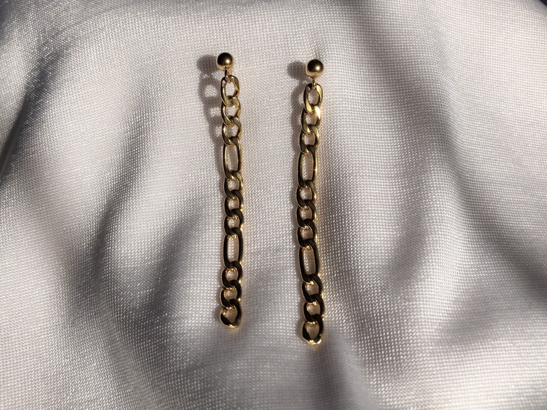Figaro Chain Earrings, Figaro Link Earrings, Long Chain Earrings, Chain ...