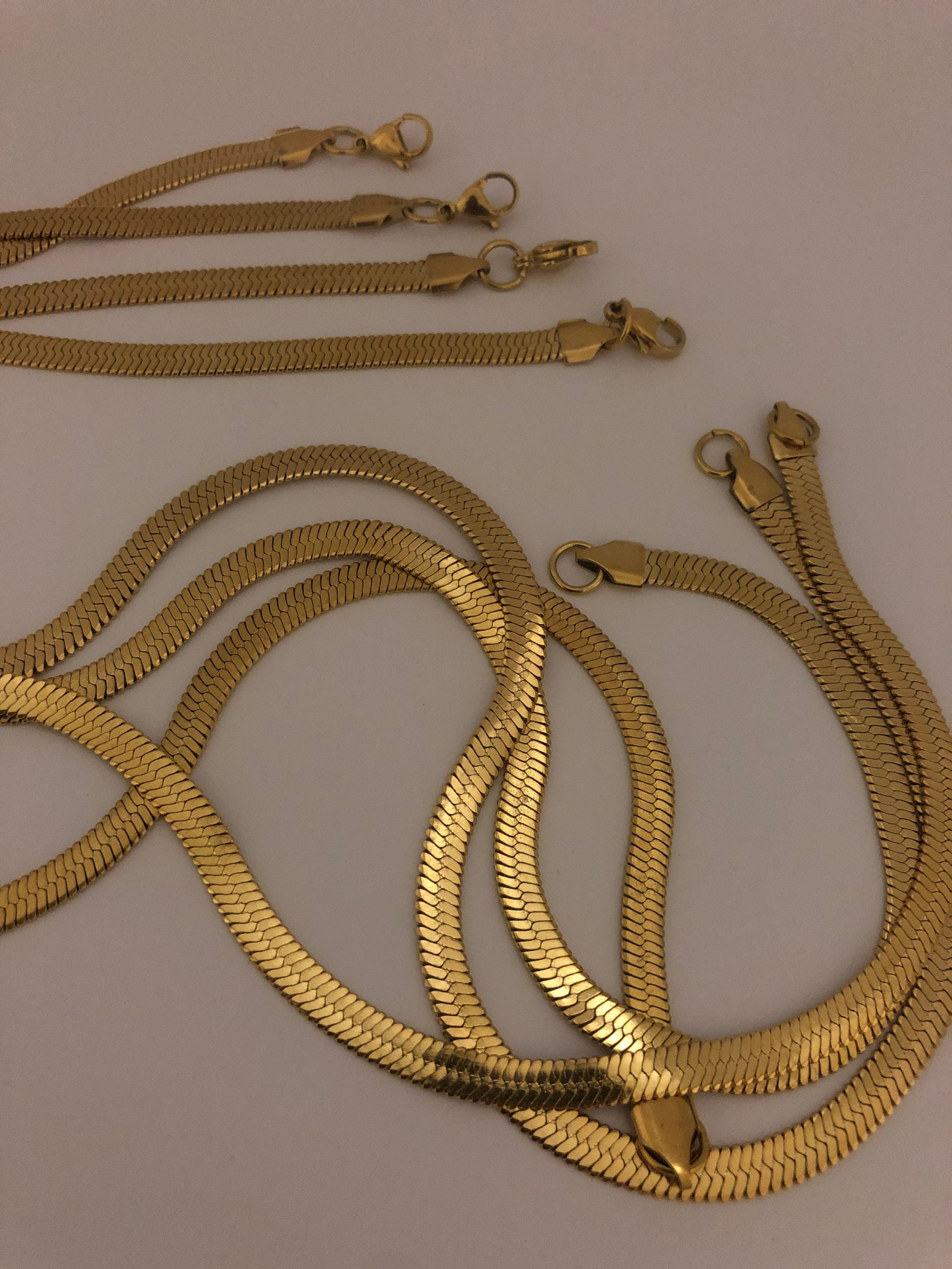 Herringbone Flat Snake Chain Snake Necklace Gold Necklace - Etsy UK