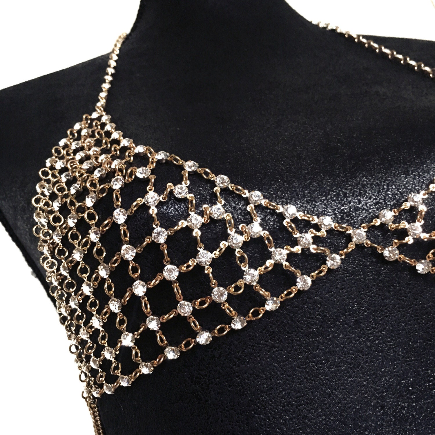 Crystal Bra, Crystal Bralette, Gold Crystal Bra Jewellery | Suradesires ...