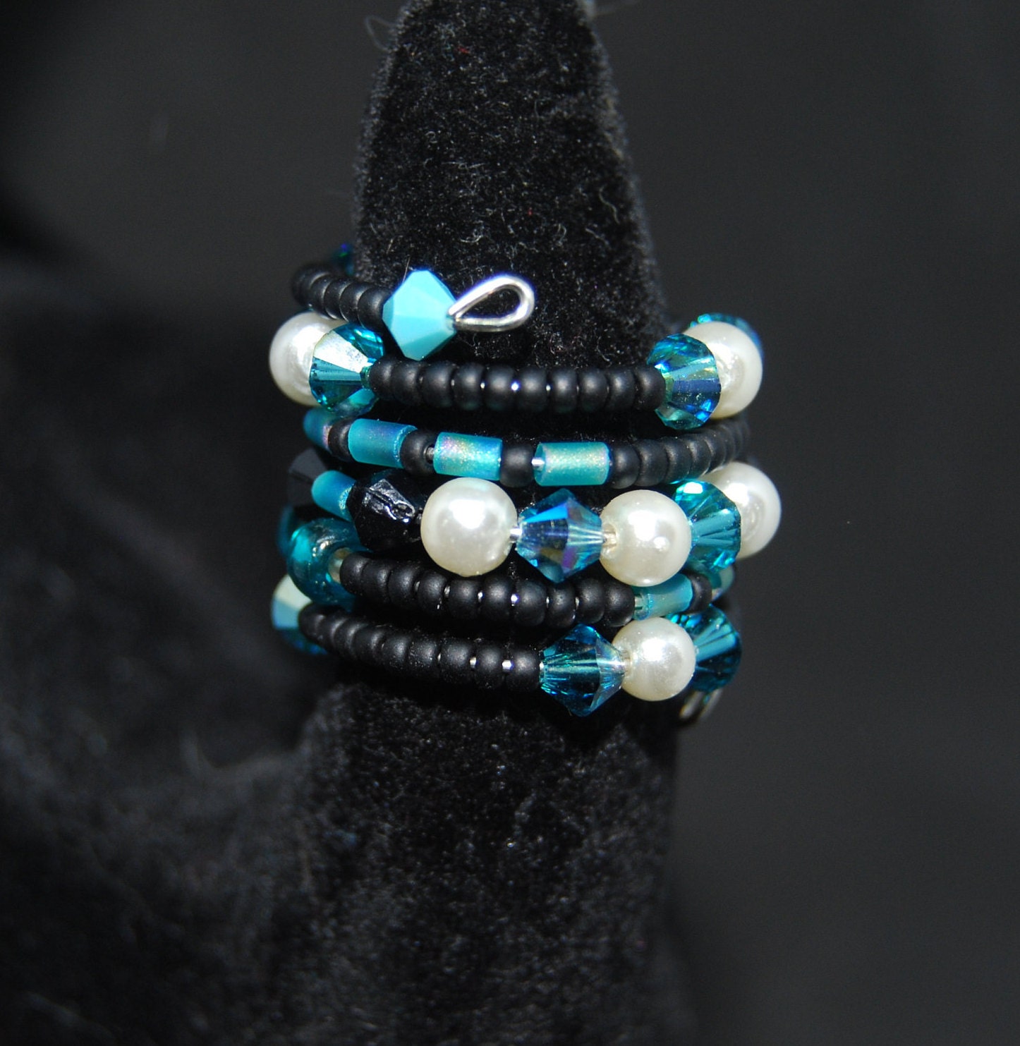 Adjustable Memory Wire Ring in Pearl With Swarovski Crystals. Handmade ...