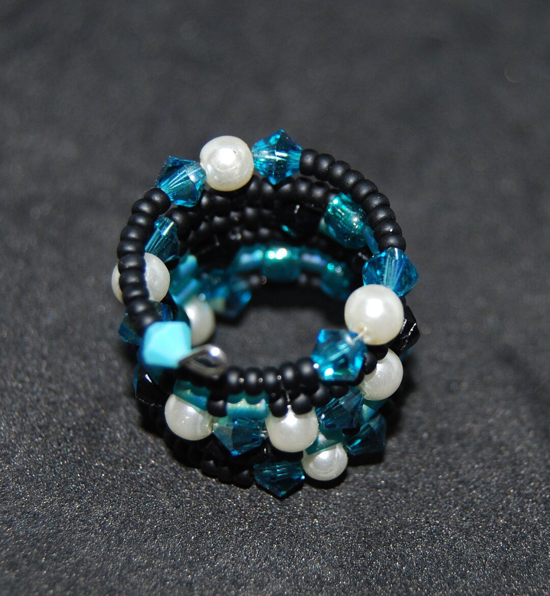 Adjustable Memory Wire Ring in Pearl With Swarovski Crystals. Handmade ...