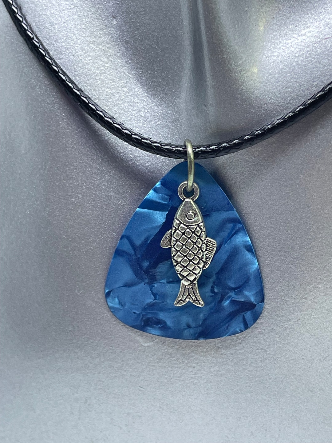 Silver Fish on Blue Guitar Plectrum Necklace. Handmade in the - Etsy