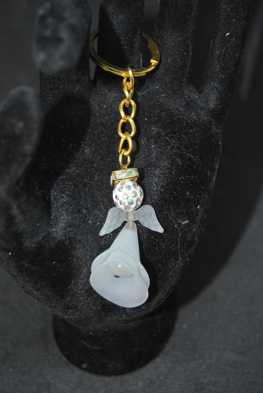 Guardian Angel Keyring or Handbag Charm With Crystal in White on Gold ...