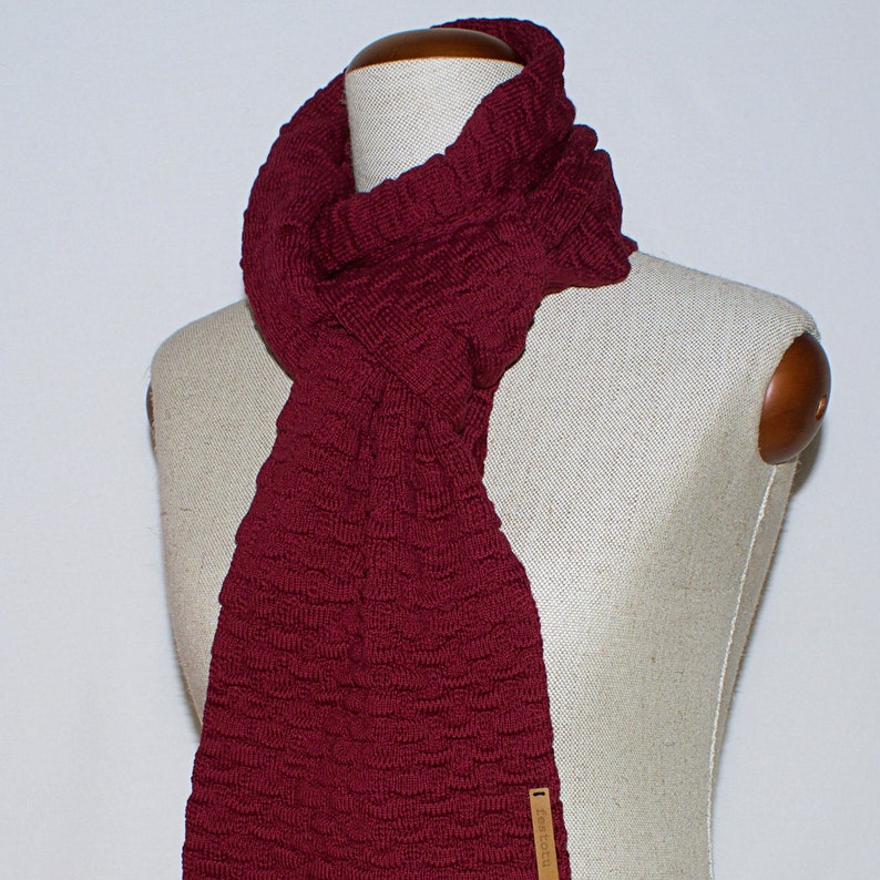 Maroon Merino Knit Scarf Dotted Textures, Multiple Colours Handmade in ...