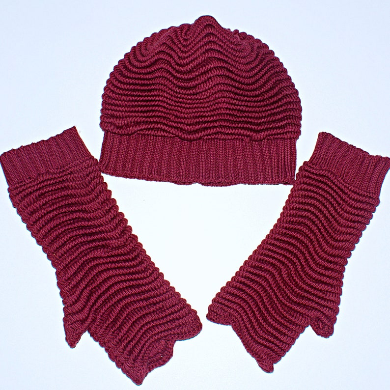 Maroon Knit Hat Handmade in Merino Wool Textured Hat With - Etsy