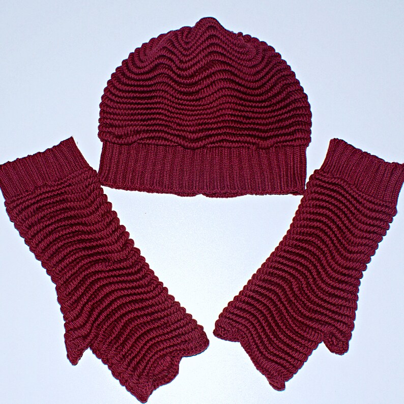 Maroon Knit Hat Handmade in Merino Wool Textured Hat With - Etsy