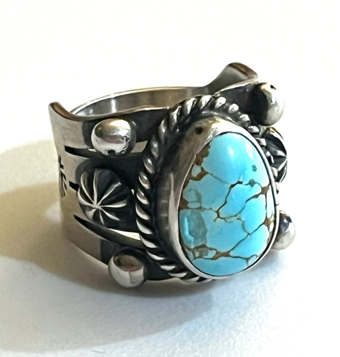 SALE Signed Albert Jake, Navajo Vintage Dry Creek Turquoise Sterling Silver Ring - Etsy