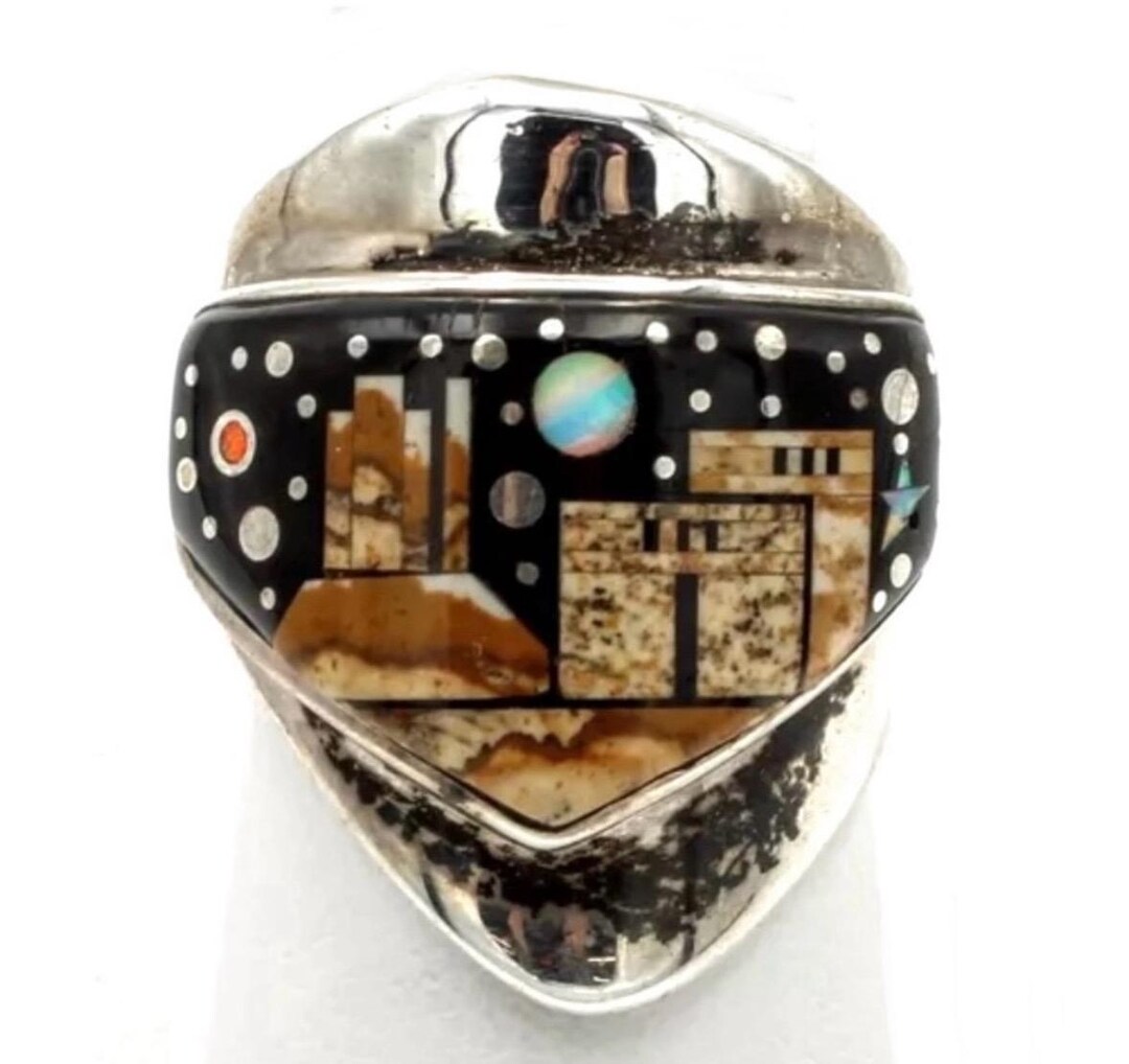 Signed - Calvin Begay Navajo Vintage, Night Sky Multi Stone Sterling ...