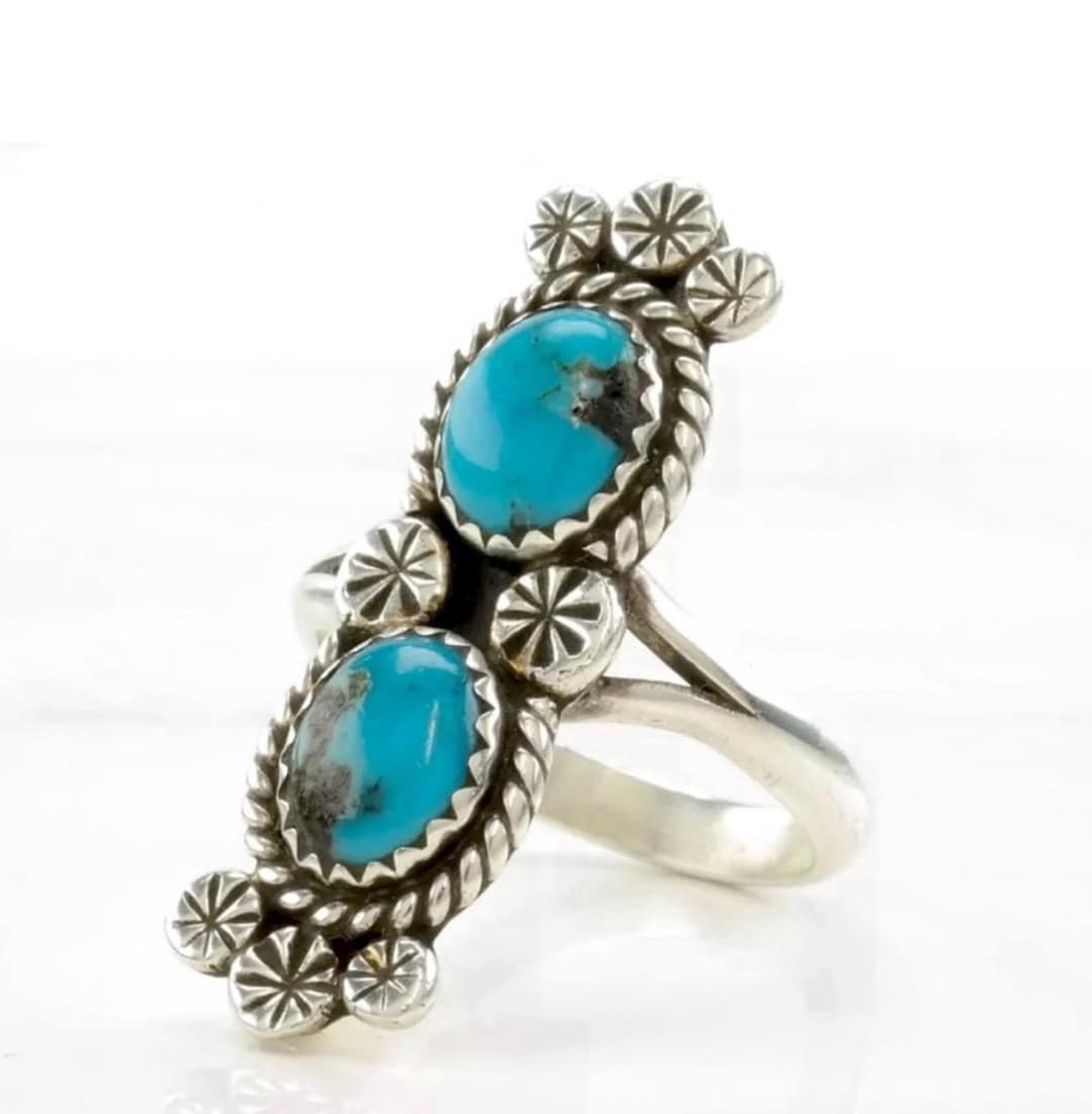Signed-verna Blackgoat, Old Pawn Navajo Sterling Bisbee Turquoise Ring ...