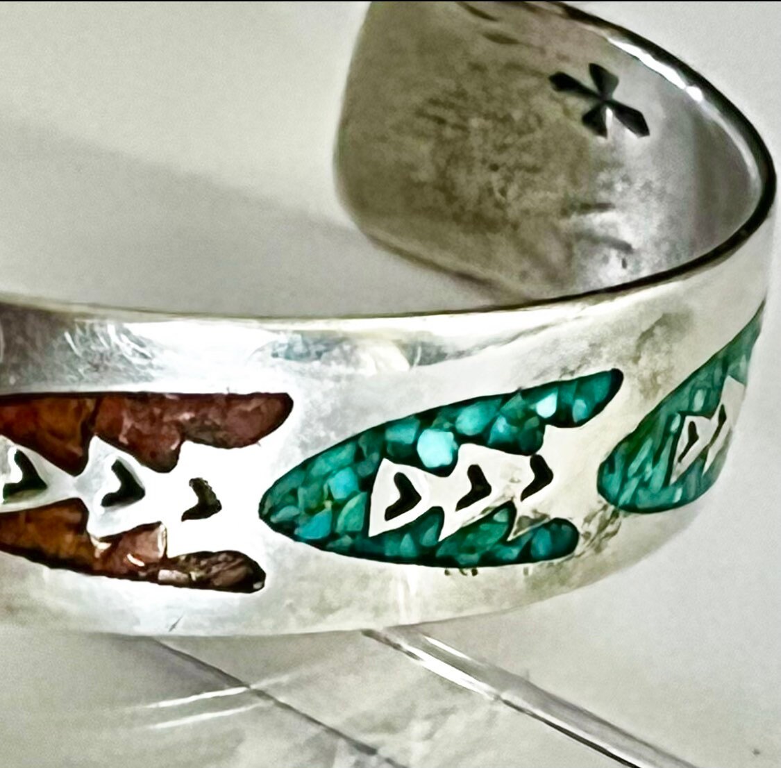 Signed-gene Gibson, Navajo Vintage Sterling Silver Stamped Crushed ...