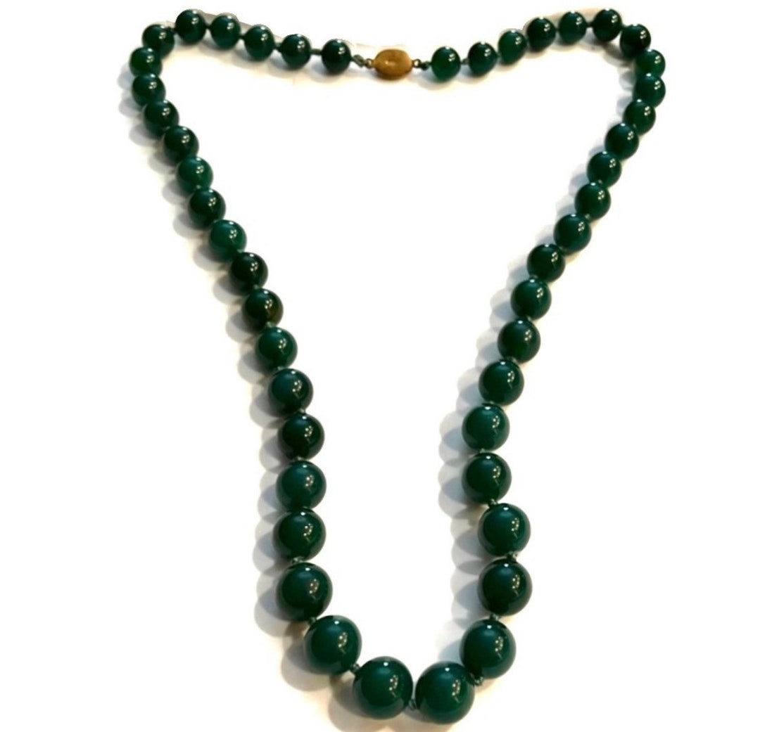 Jade, Vintage 1940s Jadeite Jade 925 Silver Clasp, Silk Tied Necklace ...