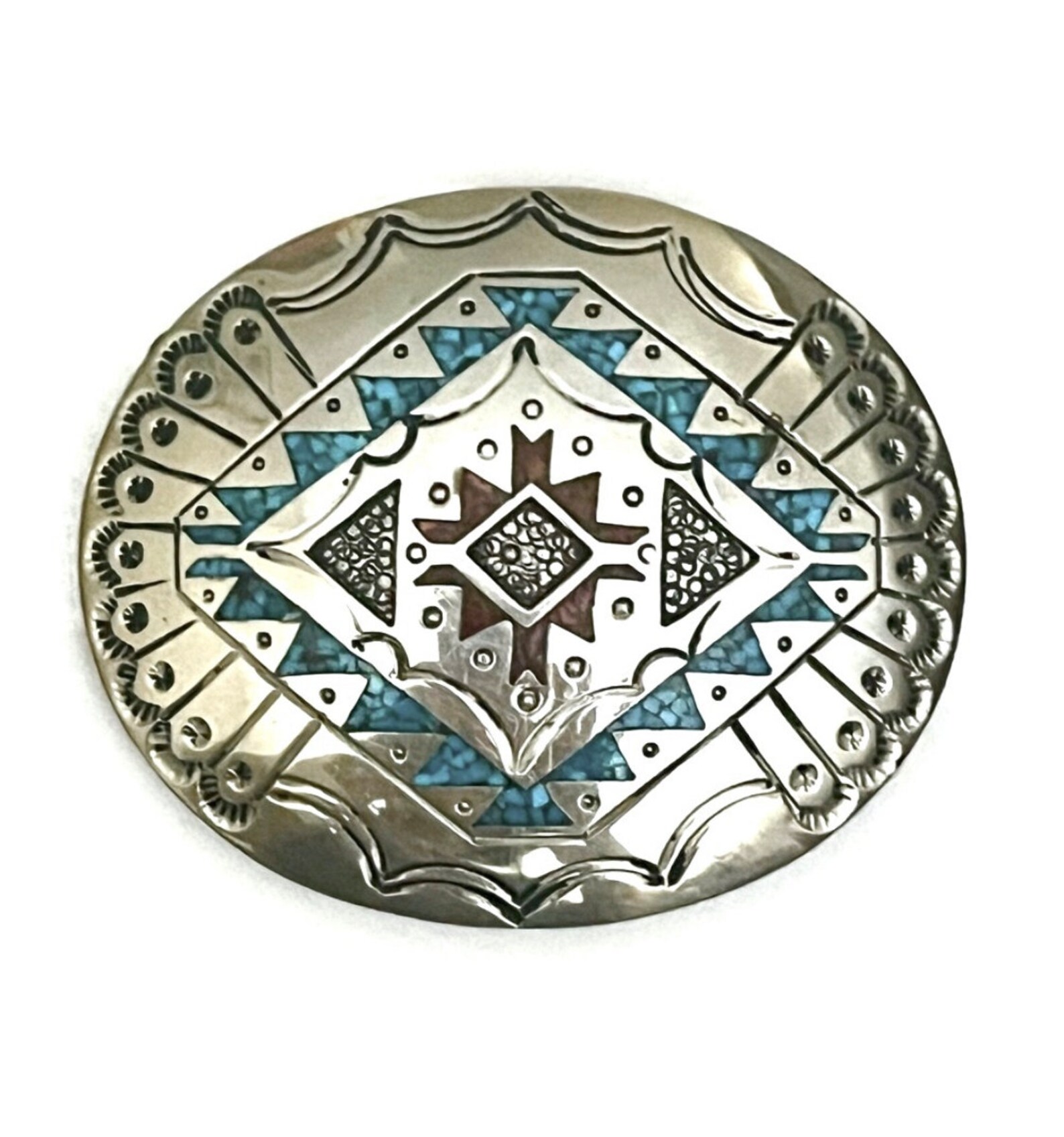 Signed-jimmy Nezzie Navajo Vintage Sterling Red Coral & Turquoise Chip ...