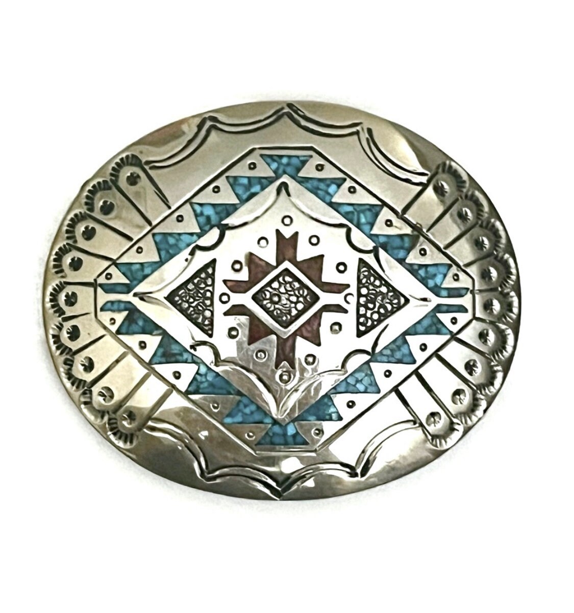 Signed-jimmy Nezzie Navajo Vintage Sterling Red Coral & Turquoise Chip ...