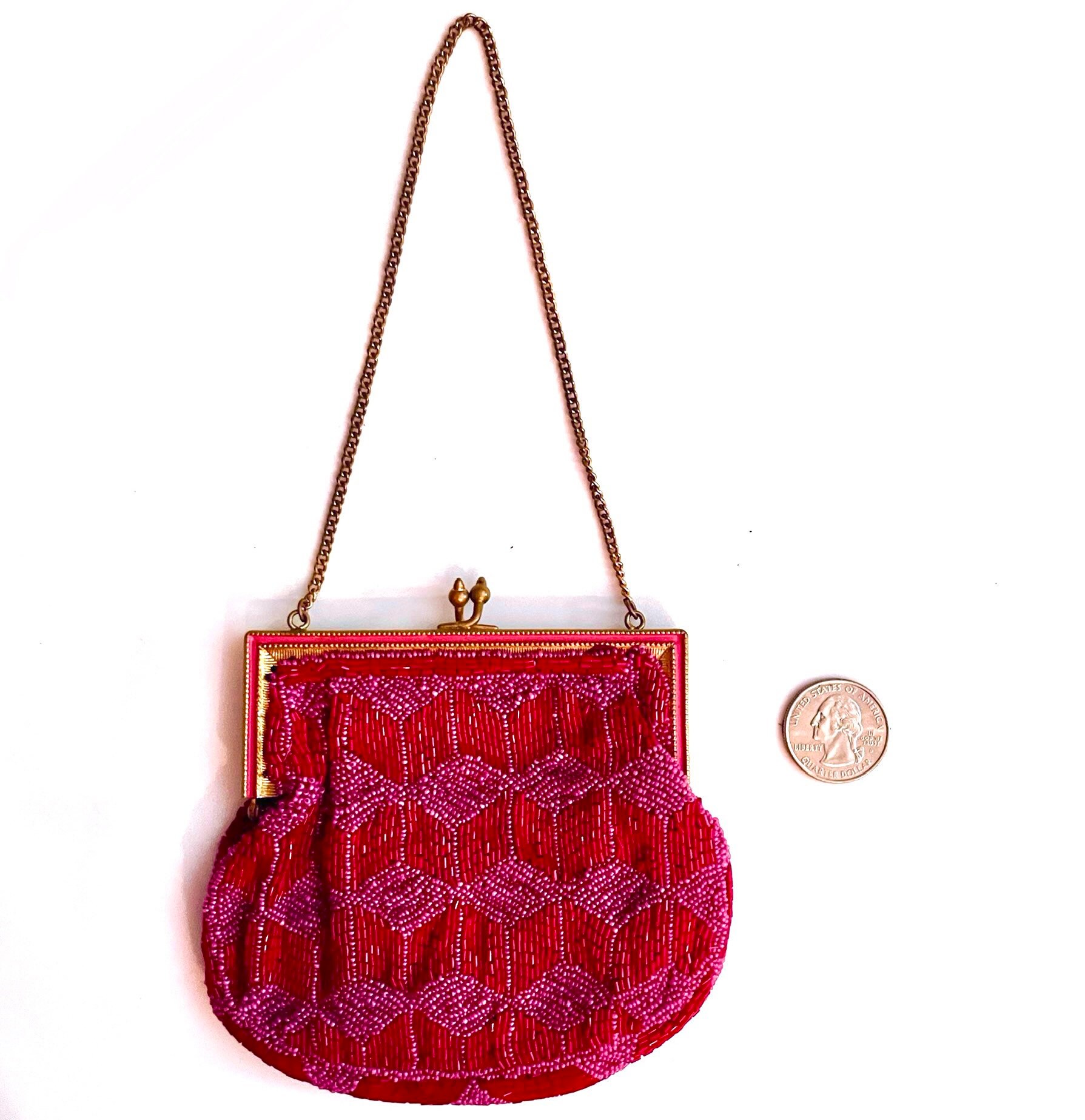 Stunning 1930s Dark Fuschia & Lilac Microbeaded Petite Evening Purse - Etsy