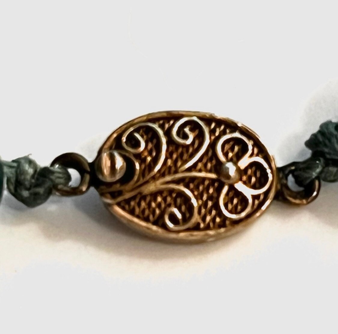 Jade, Vintage 1940s Jadeite Jade 925 Silver Clasp, Silk Tied Necklace ...