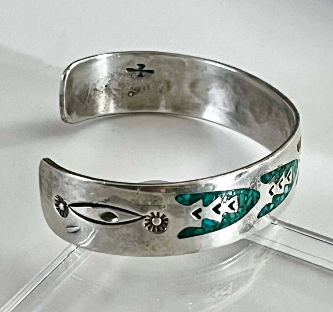 Signed-gene Gibson, Navajo Vintage Sterling Silver Stamped Crushed ...