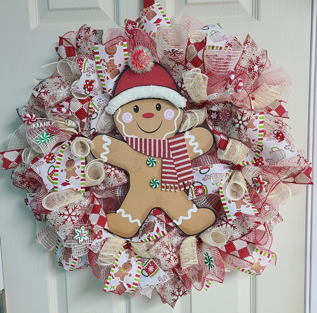 Gingerbread Cookie Wreath, Christmas Gingerbread Wreath, Peppermint ...